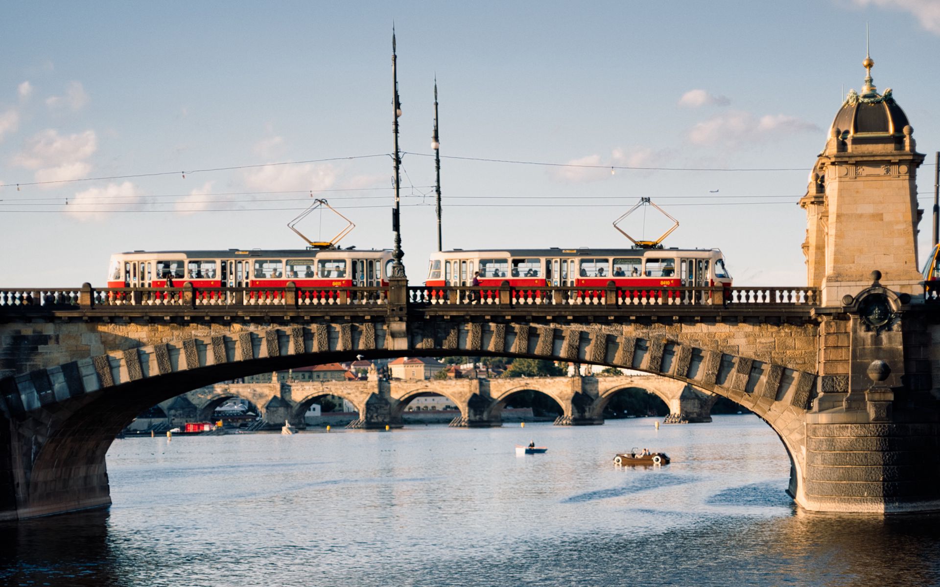 Download wallpaper 1920x1200 tram, bridge, river, water widescreen 16: ...