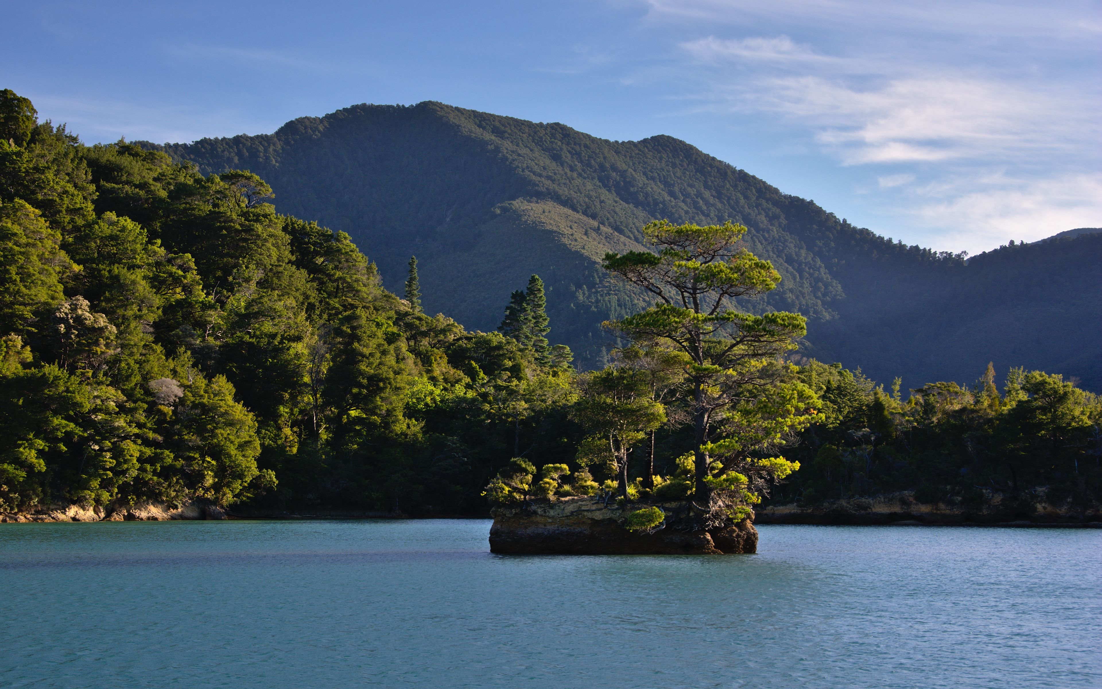 Download wallpaper 3840x2400 tree, stone, island, mountains, sea 4k ...