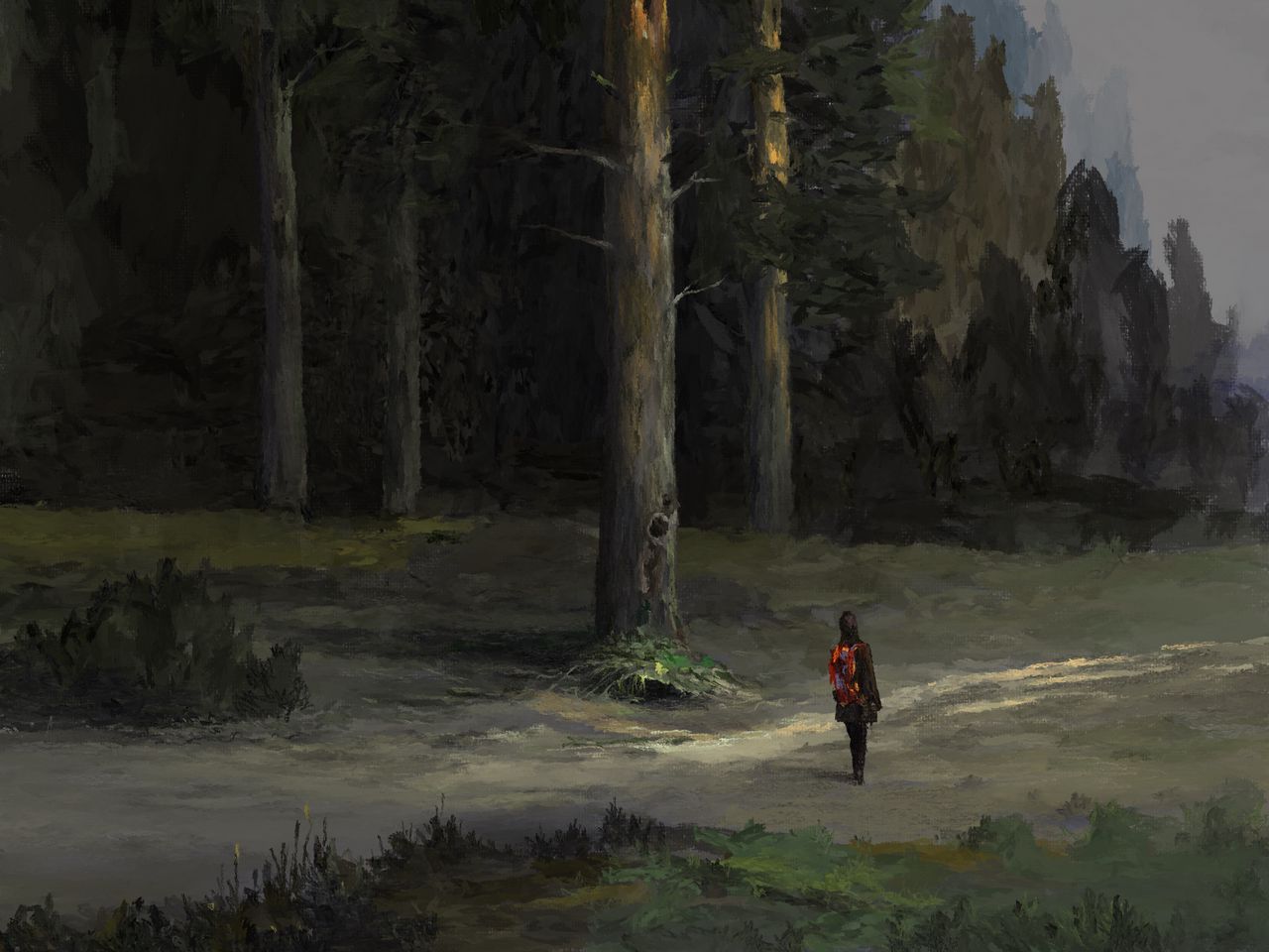 Download wallpaper 1280x960 trees, man, silhouette, trail, forest, art ...