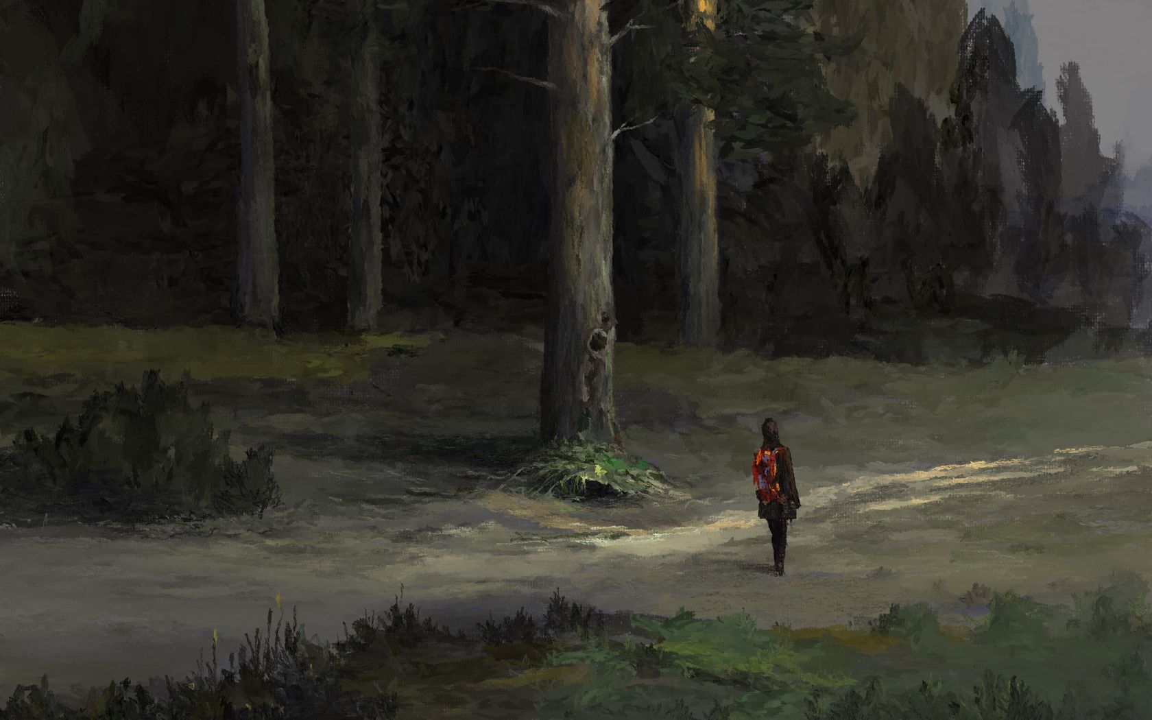 Download wallpaper 1680x1050 trees, man, silhouette, trail, forest, art ...
