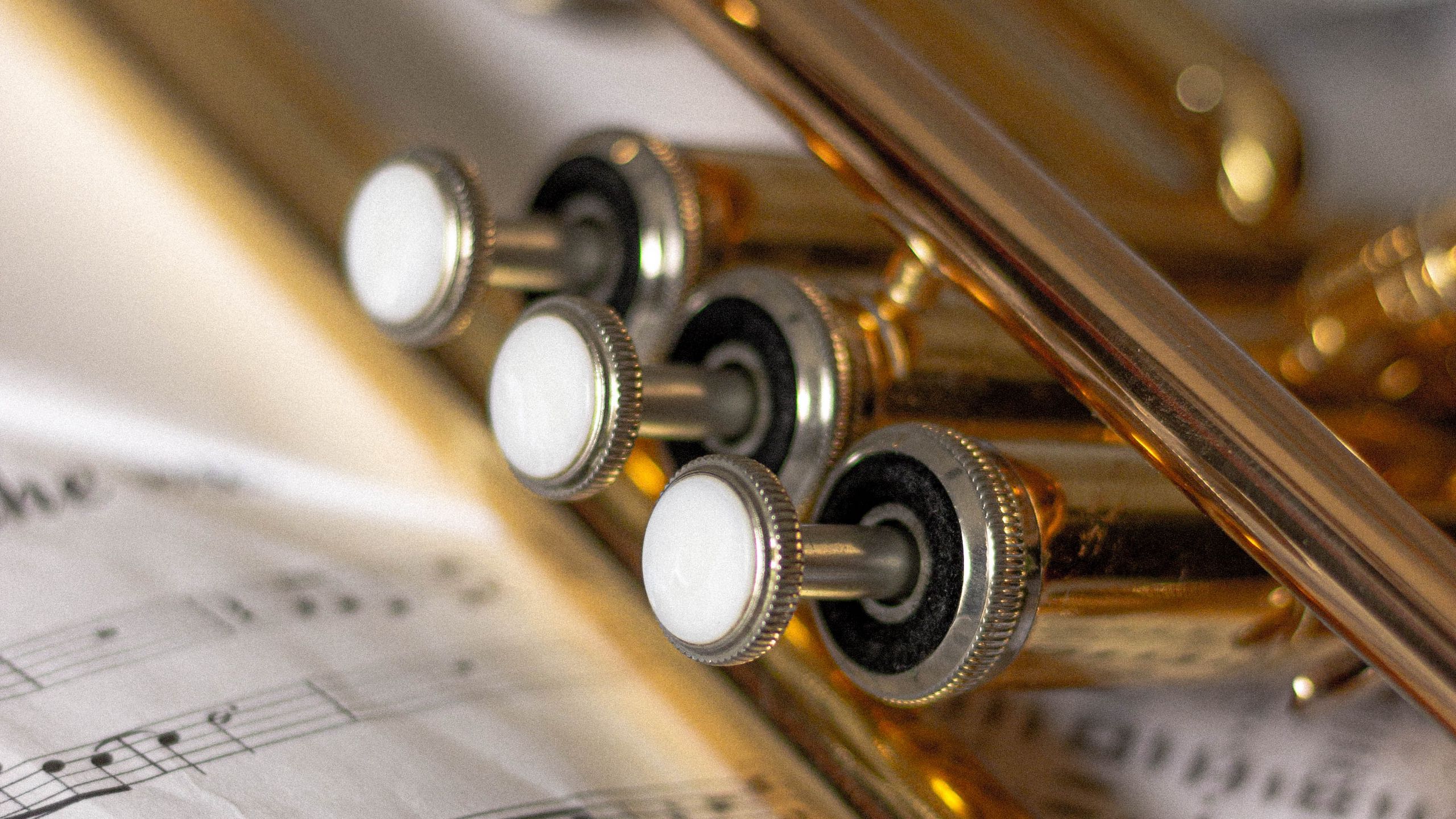 Download wallpaper 2560x1440 trumpet, sheet music, musical instrument ...