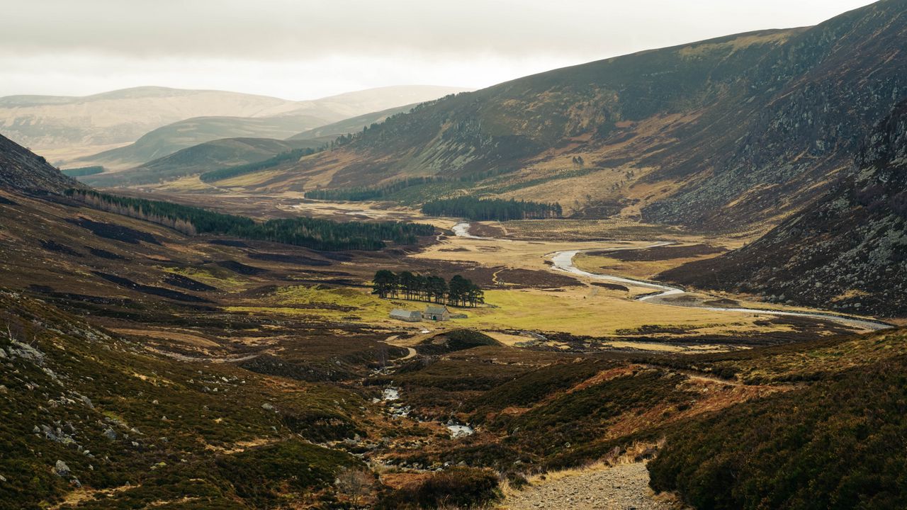 Wallpaper valley, hills, river, trees, grass, nature hd, picture, image