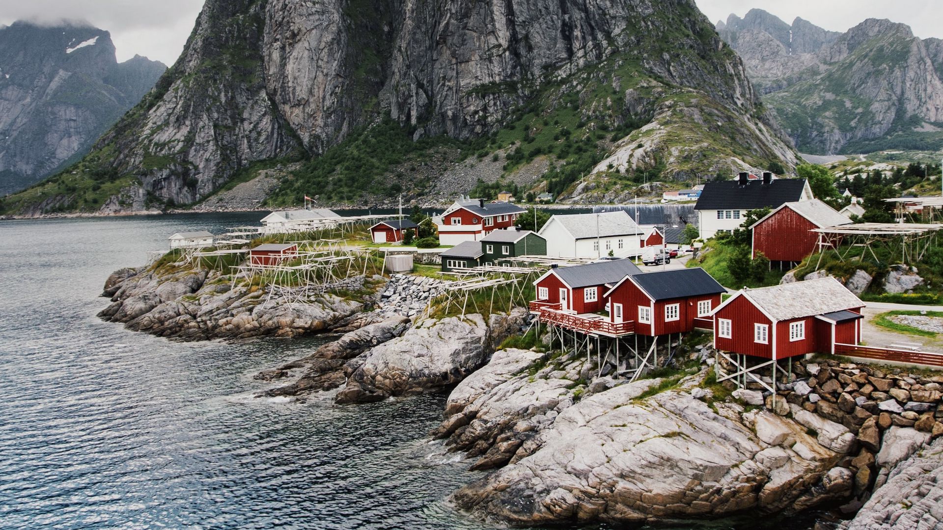 Download wallpaper 1920x1080 village, buildings, coast, rocks, sea full ...