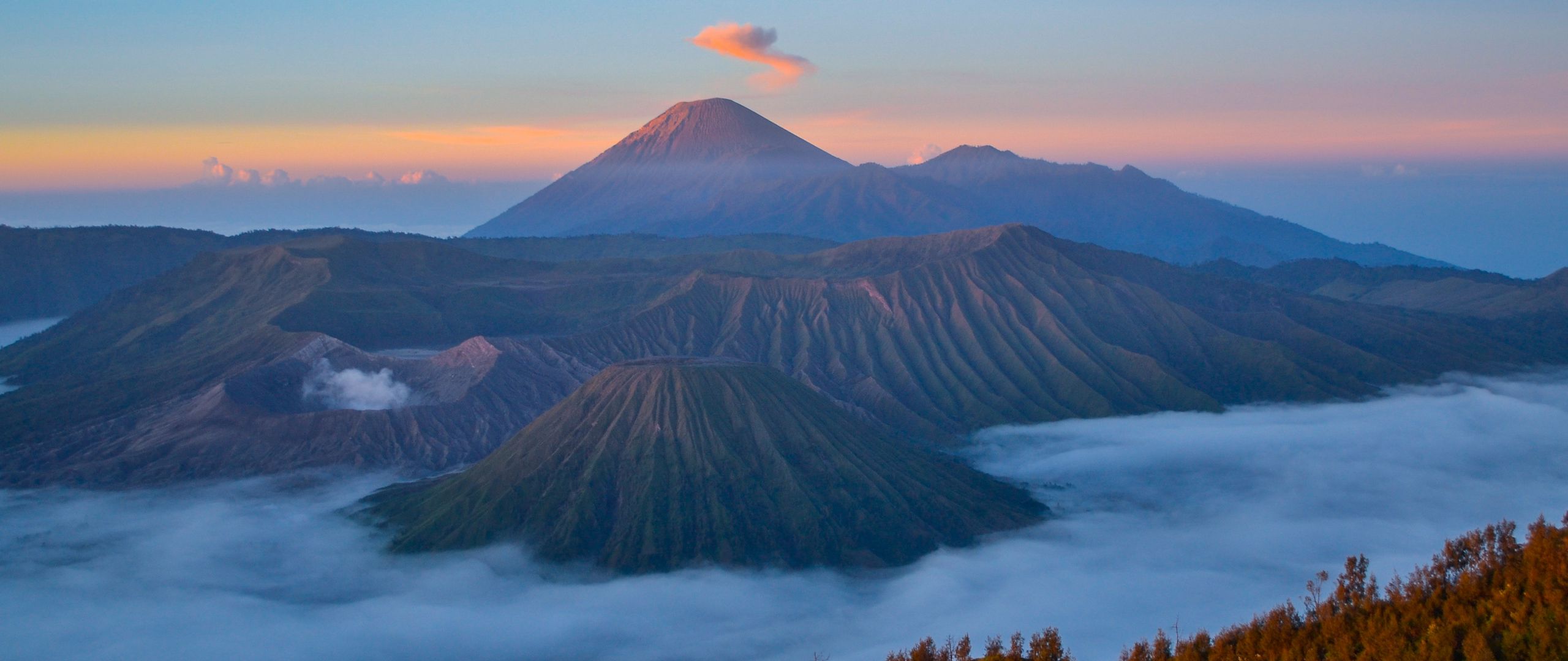 Download wallpaper 2560x1080 volcano, mountains, bromo tengger semeru ...