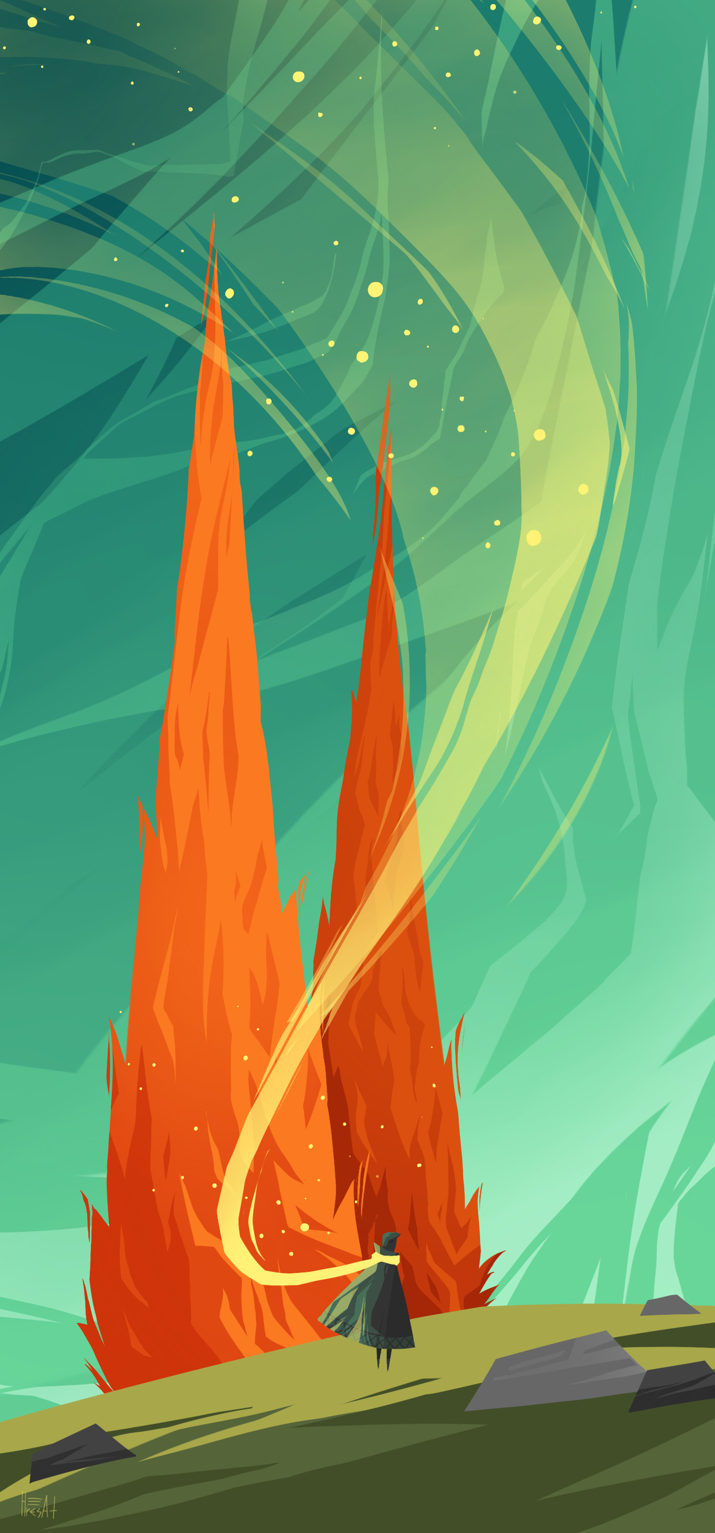 Download wallpaper 1400x3000 wanderer, flame, fire, magic, art hd ...