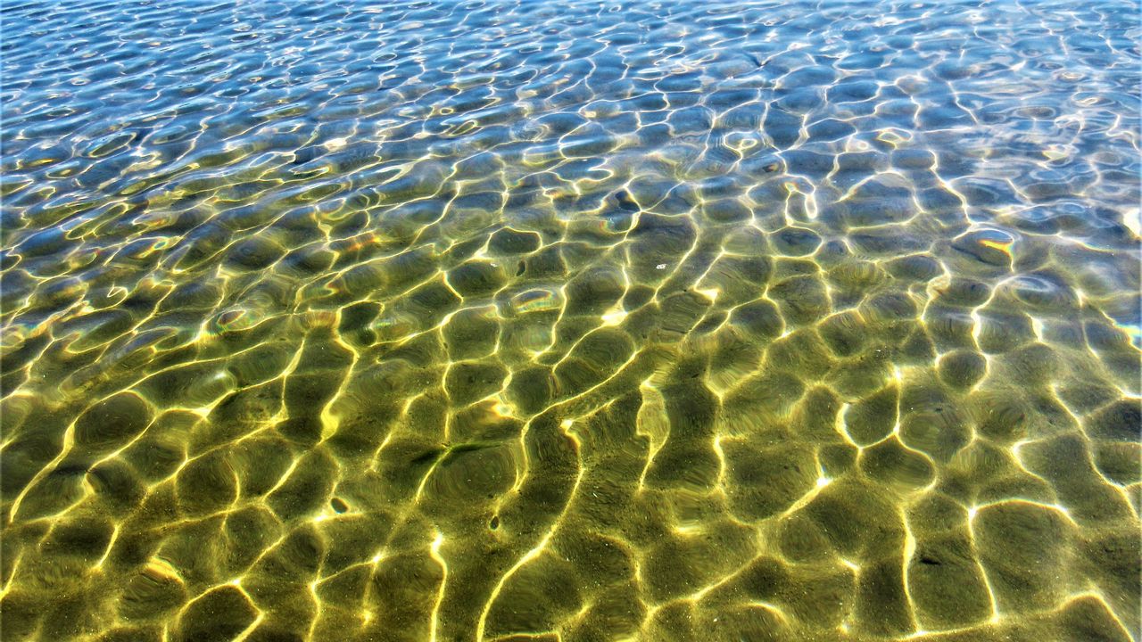 Wallpaper water, glare, ripples, distortion, sand hd, picture, image