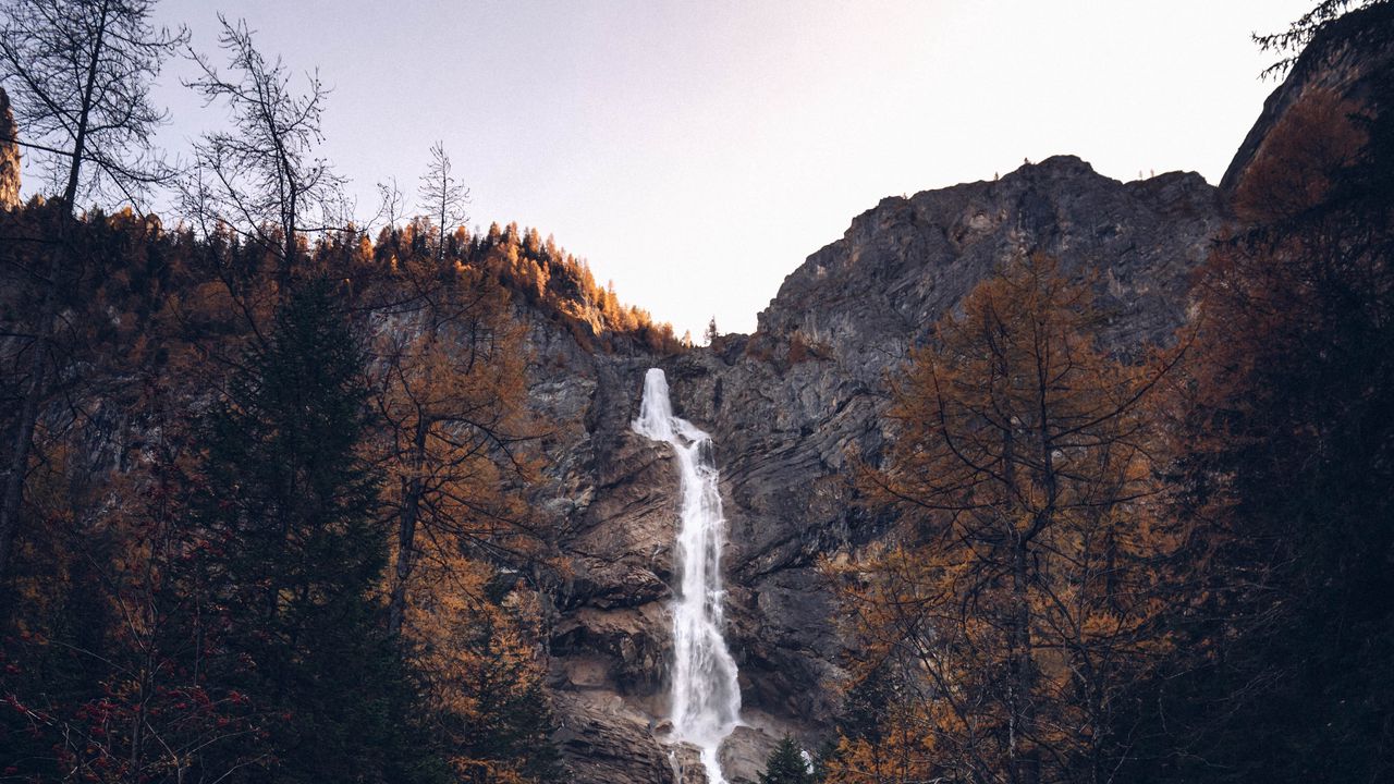 Wallpaper waterfall, cliff, river, landscape, autumn hd, picture, image