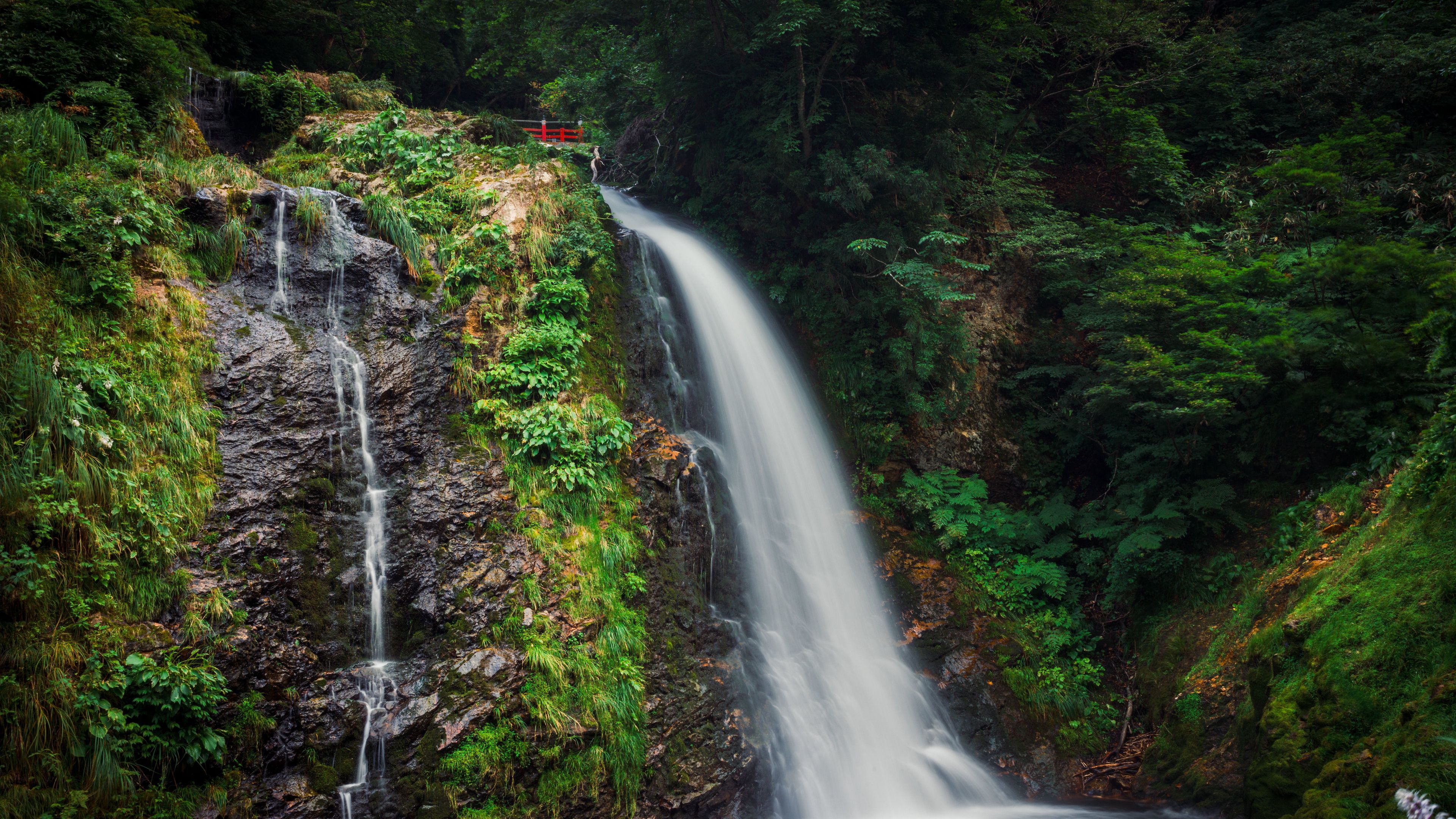 Download wallpaper 3840x2160 waterfall, cliff, rocks, trees, landscape ...