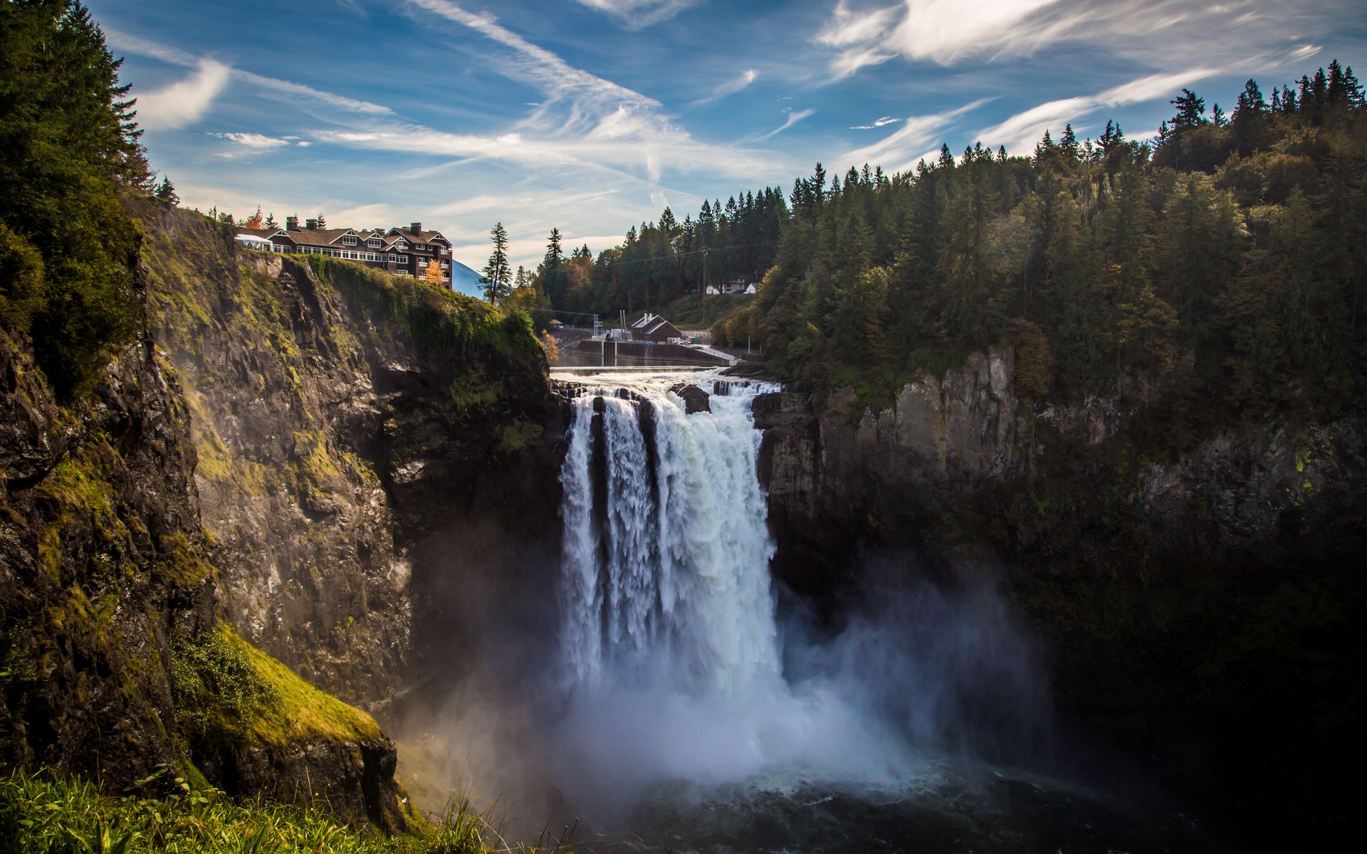 Download wallpaper 1920x1200 waterfall, cliff, water, spray, landscape ...
