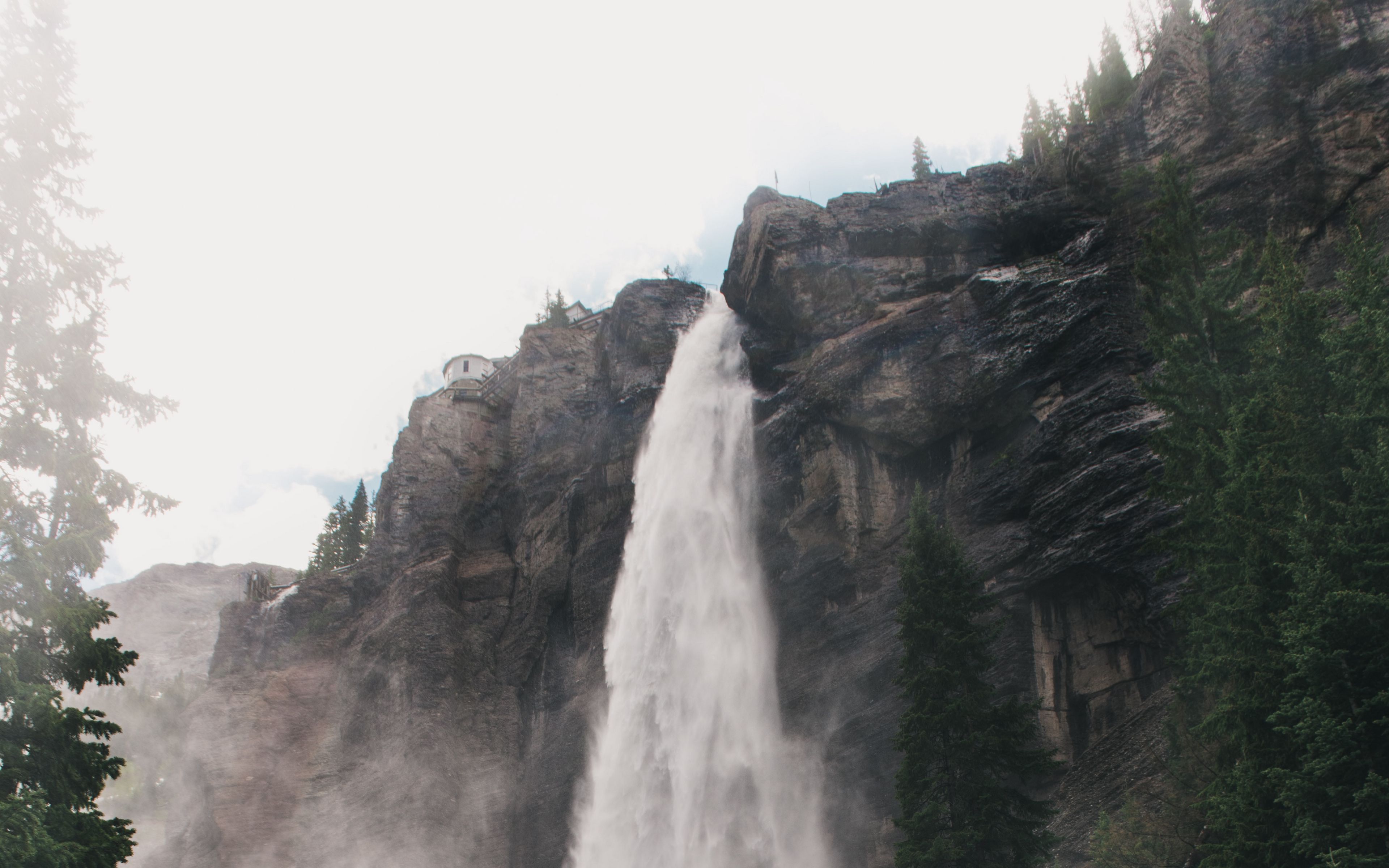 Download wallpaper 3840x2400 waterfall, fog, trees, stones, landscape ...