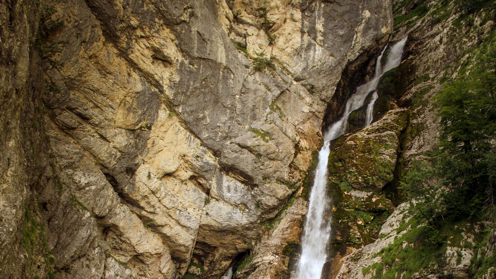 Download wallpaper 1920x1080 waterfall, grass, rock full hd, hdtv, fhd ...