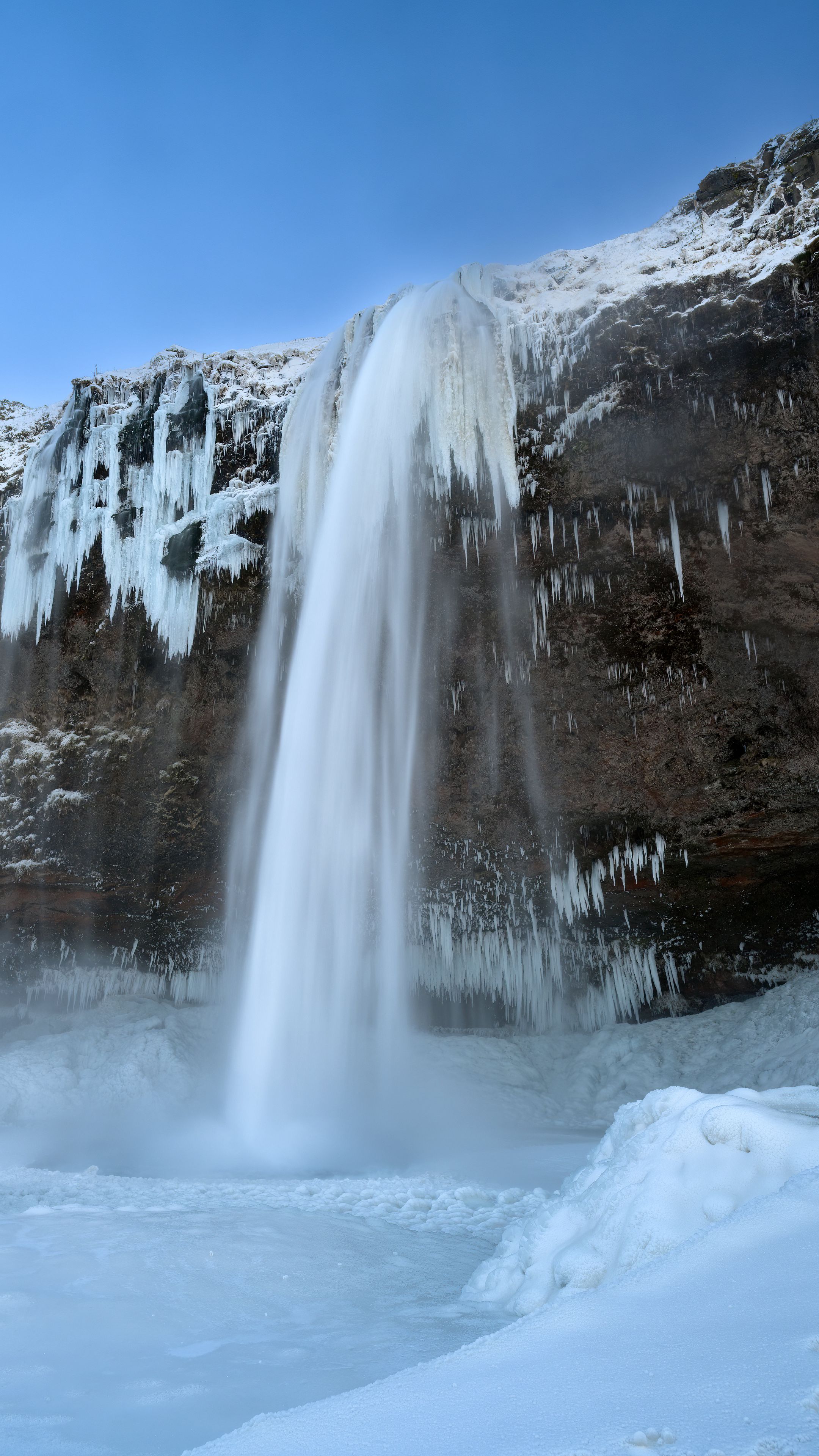 Download wallpaper 2160x3840 waterfall, ice, snow, winter, landscape ...