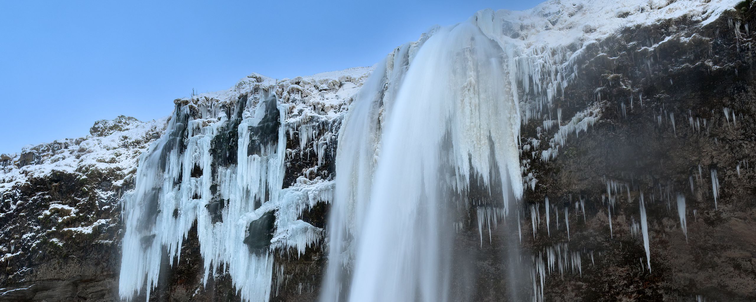 Download wallpaper 2560x1024 waterfall, ice, snow, winter, landscape ...