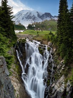 Download wallpaper 240x320 waterfall, mountains, trees, nature old ...