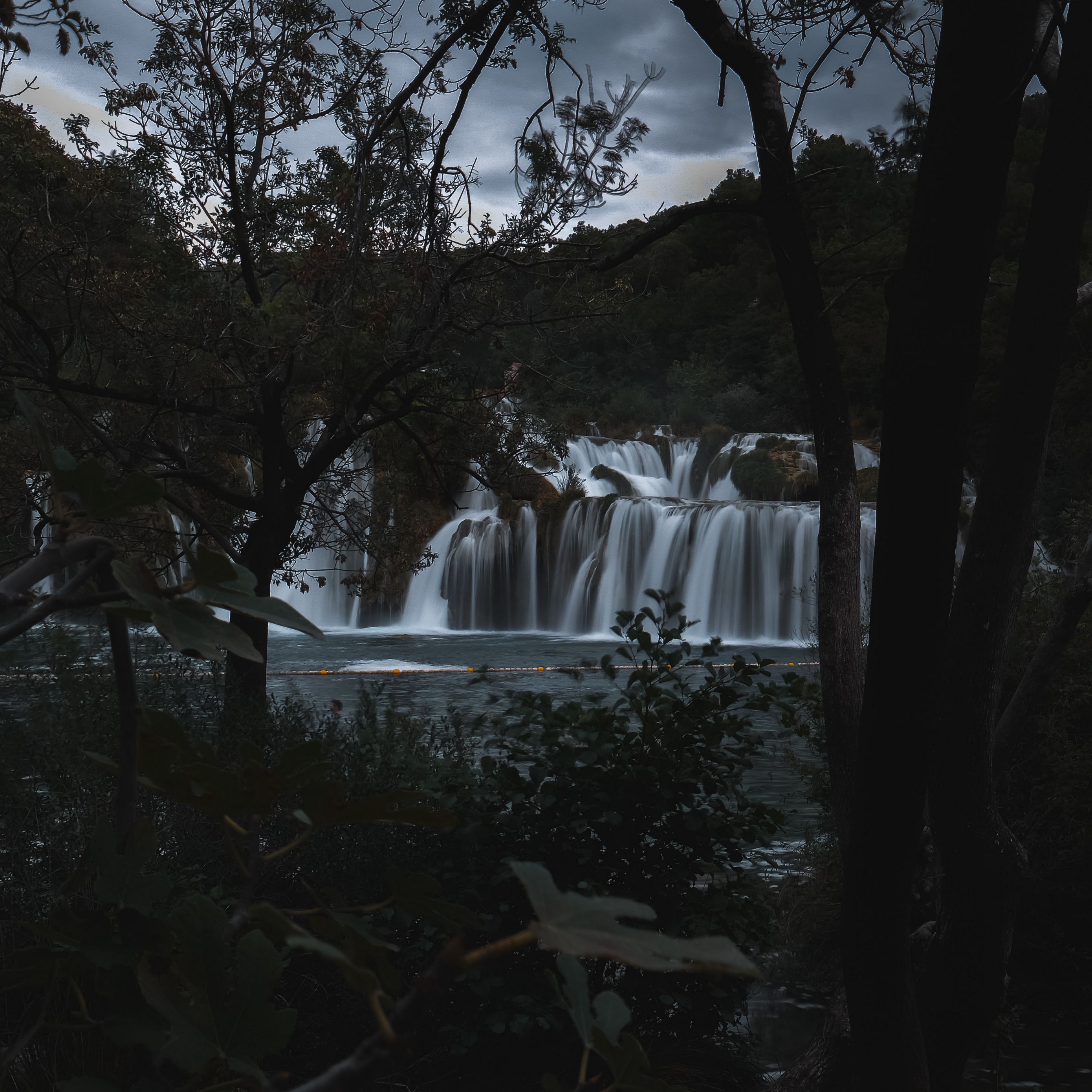 Download wallpaper 2780x2780 waterfall, river, trees, bushes, nature ...