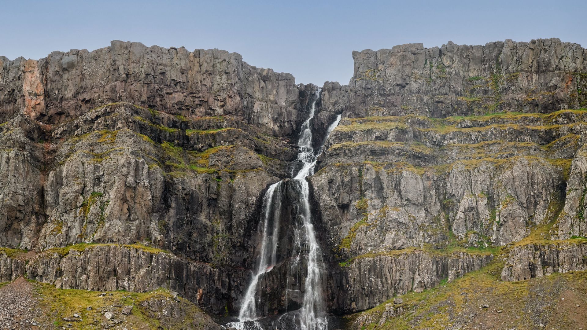 Download wallpaper 1920x1080 waterfall, rock, cliff, relief, landscape ...