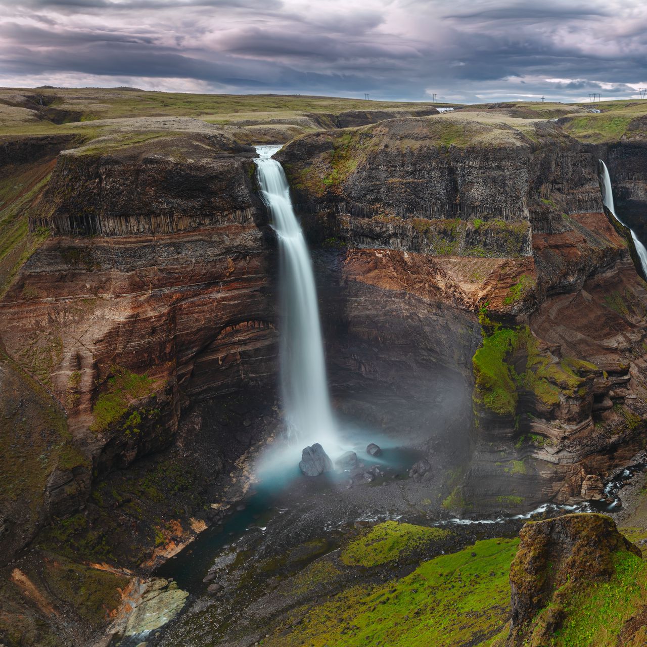 Download wallpaper 1280x1280 waterfall, rock, cliff, grass ipad, ipad 2 ...