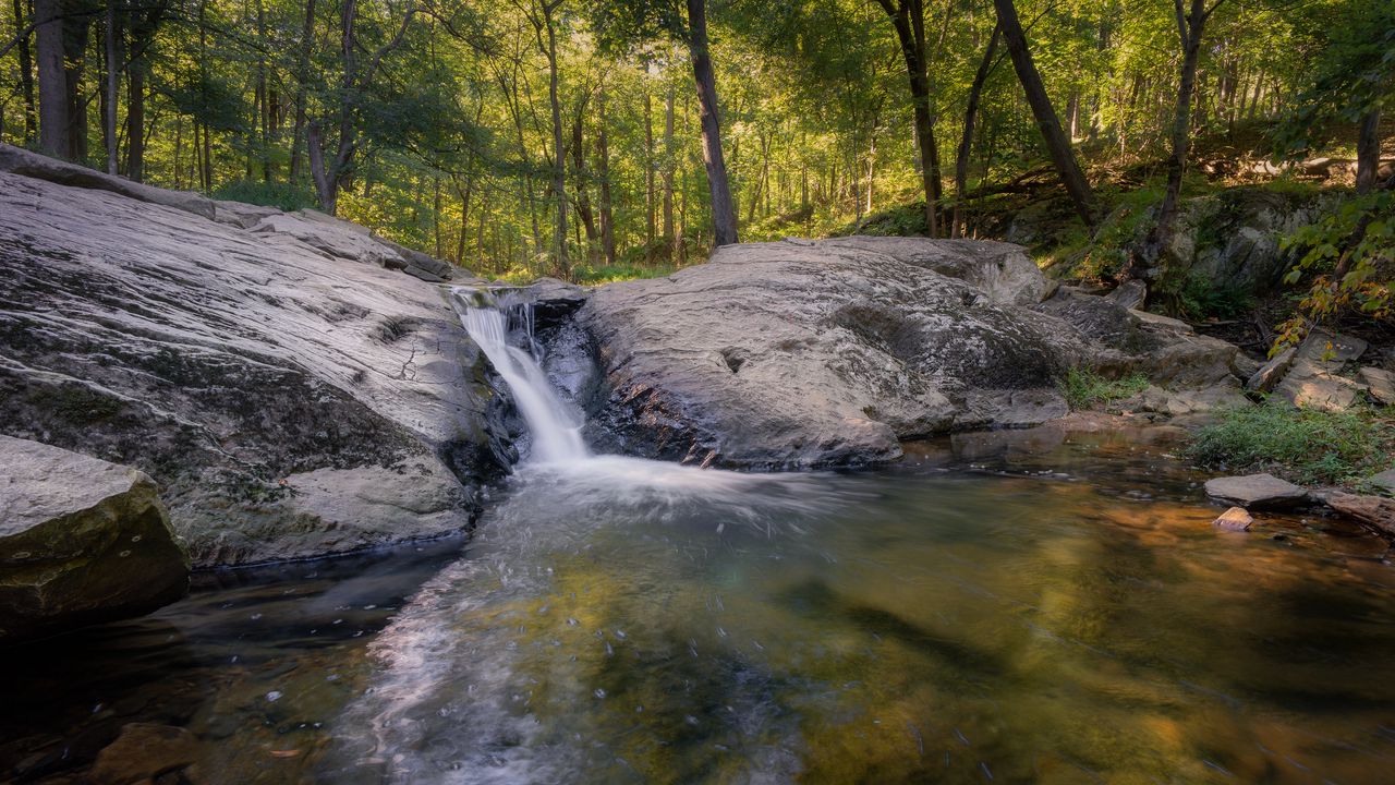 Wallpaper waterfall, rocks, lake, trees hd, picture, image