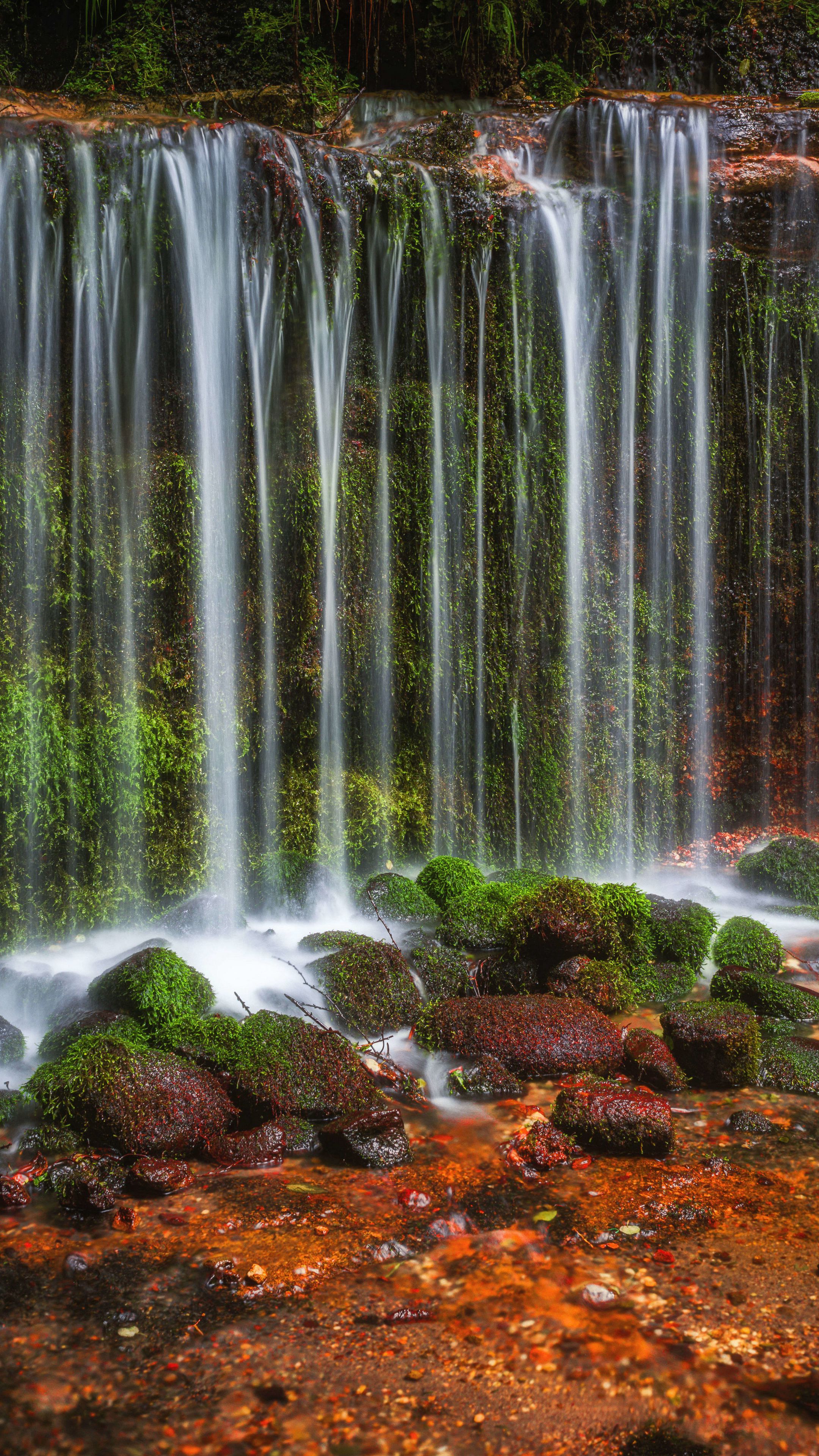 Download wallpaper 2160x3840 waterfall, rocks, landscape, nature, wet ...
