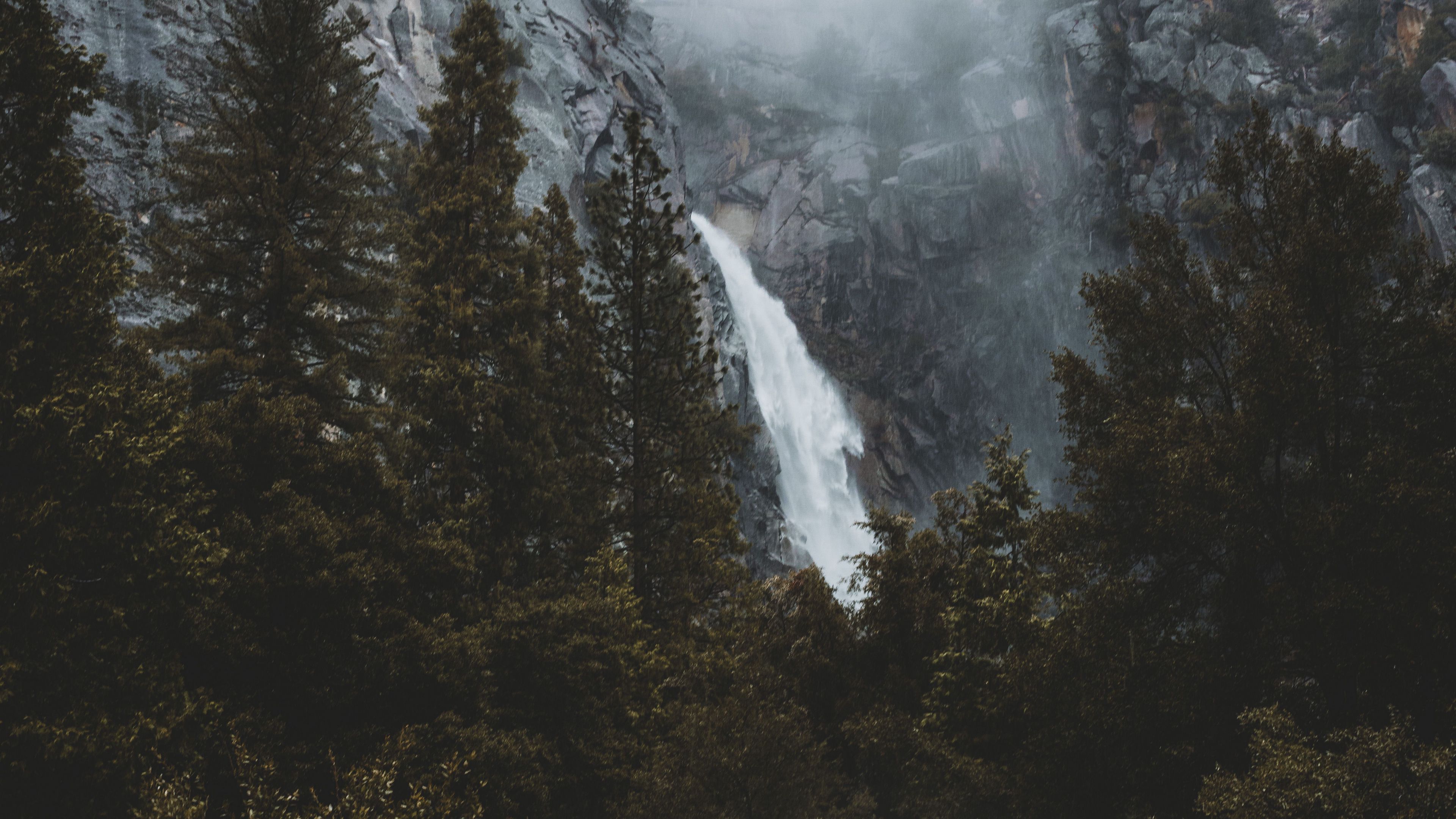 Download wallpaper 3840x2160 waterfall, rocks, trees, fog, landscape 4k ...