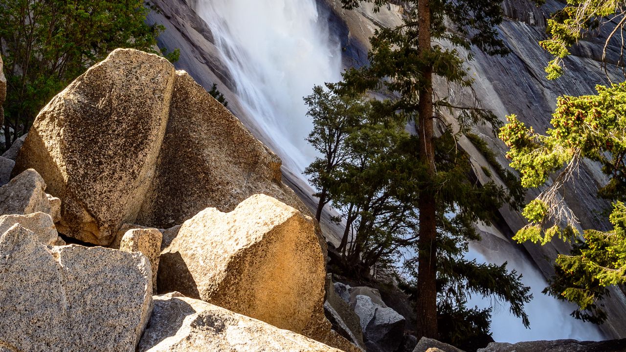 Wallpaper waterfall, tree, stones, nature hd, picture, image