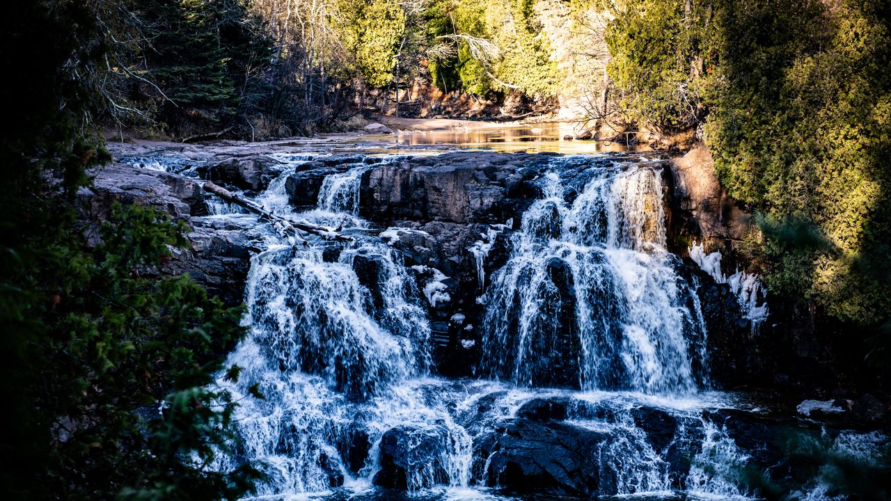Wallpaper waterfall, water, lake, trees, nature hd, picture, image