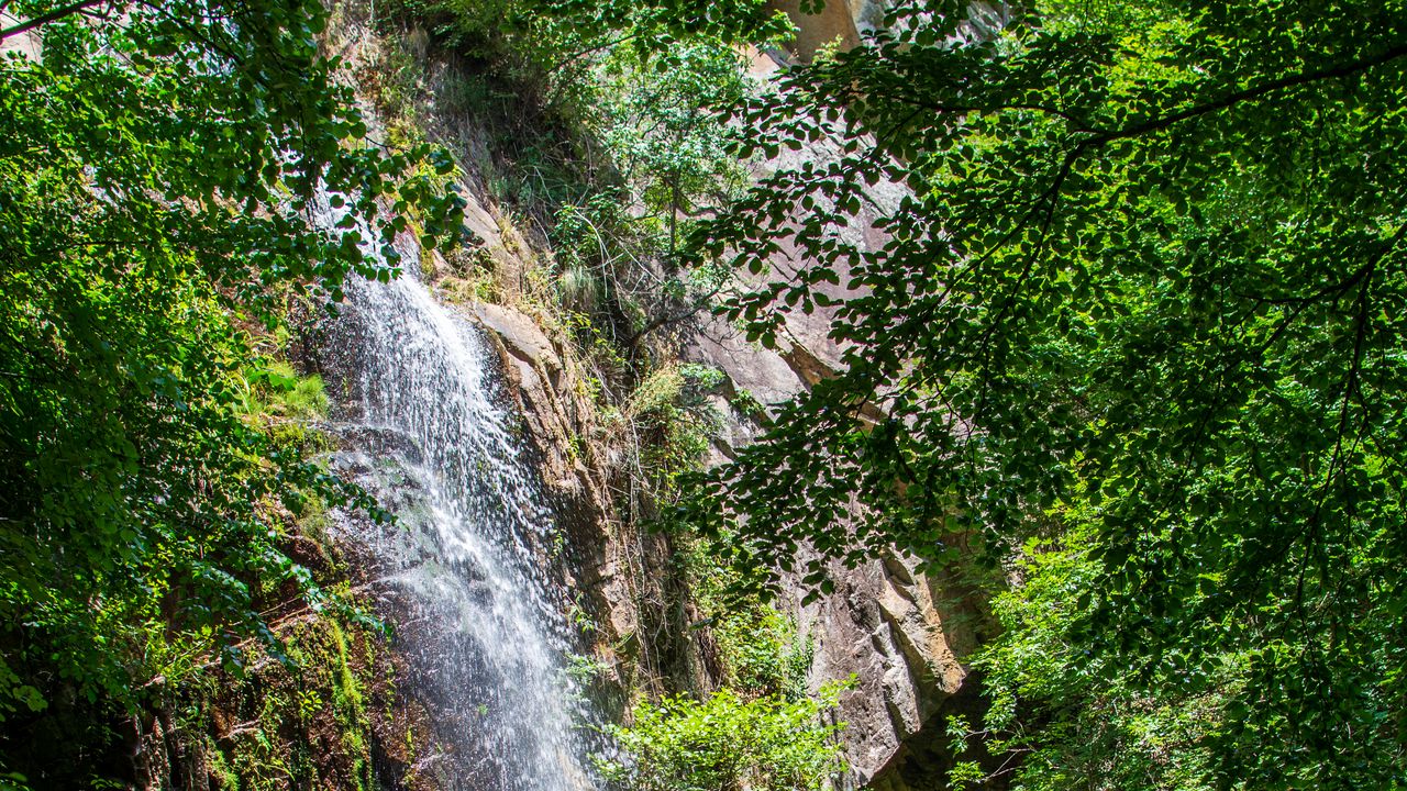 Wallpaper waterfall, water, rock, trees, landscape, nature hd, picture ...