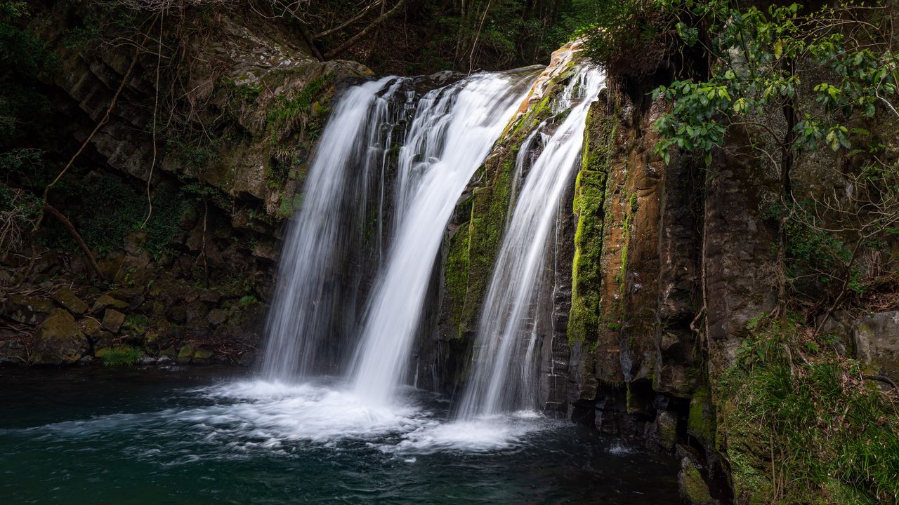 Wallpaper waterfall, water, rocks, trees, nature hd, picture, image