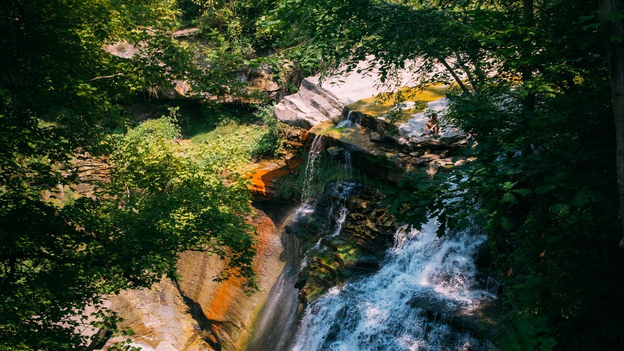 Wallpaper waterfall, water, trees, leaves, landscape, nature hd ...