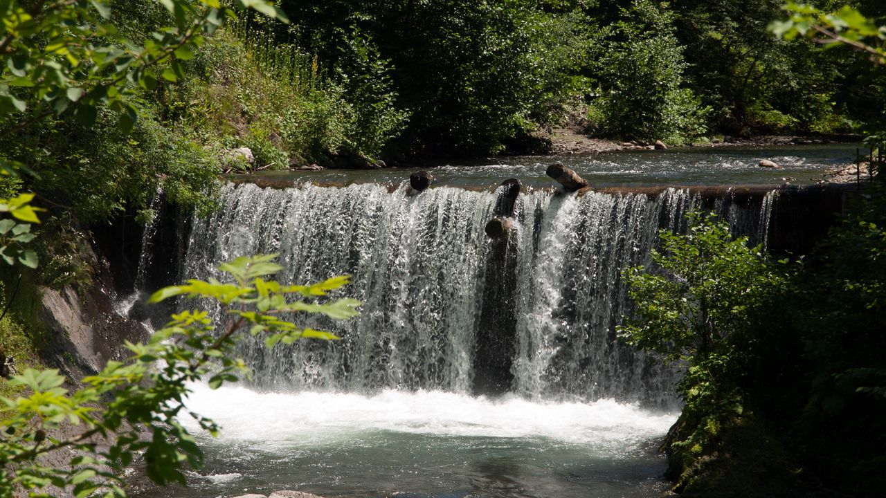 Wallpaper waterfall, water, trees, landscape hd, picture, image