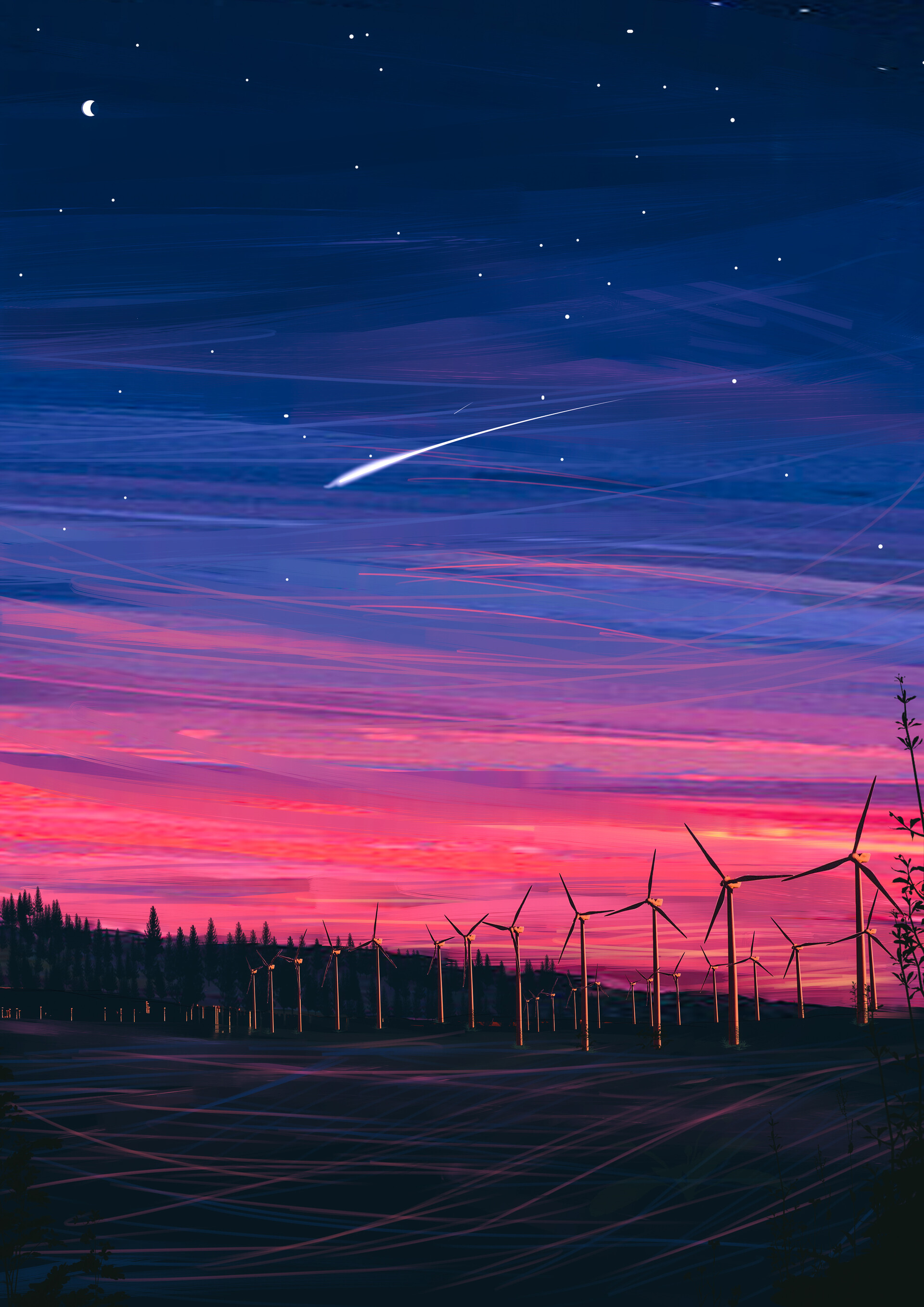 Download wallpaper 1920x2715 wind farm, turbines, night, starry sky ...