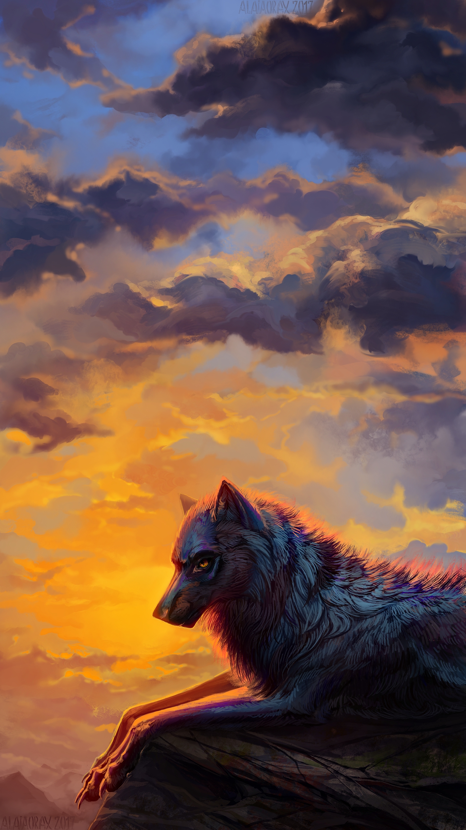 Download wallpaper 1500x2667 wolf, art, sunset, predator hd background
