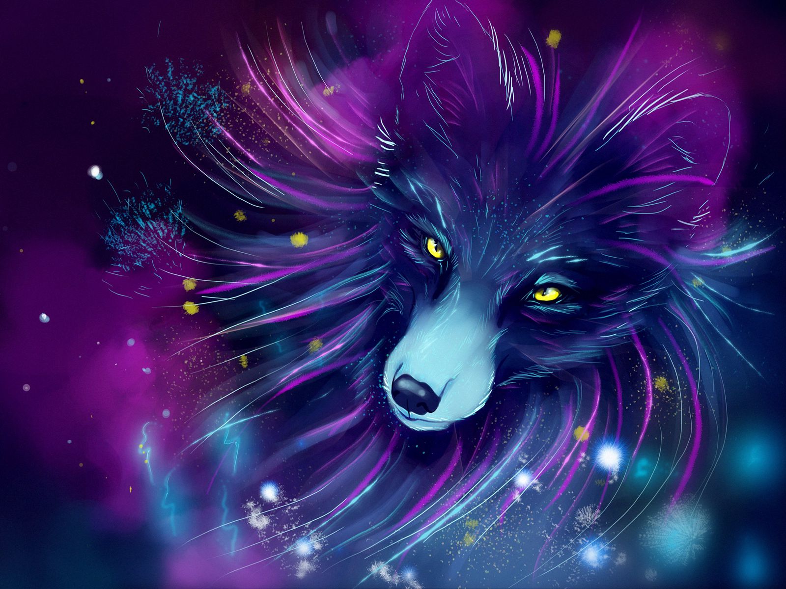 Download wallpaper 1600x1200 fox, art, space, purple standard 4:3 hd ...